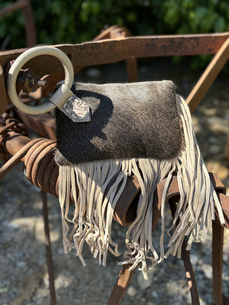 Trinity Ranch Genuine Hair-On Cowhide Ring Handle Wristlet Clutch Bag ...