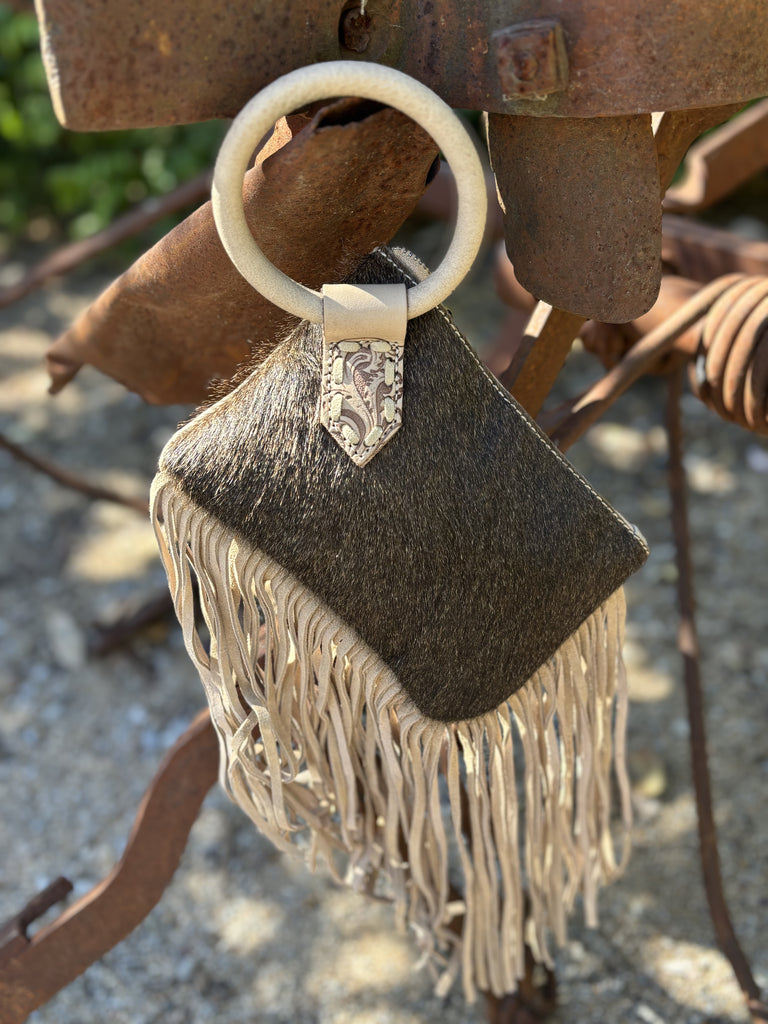 Trinity Ranch Genuine Hair-On Cowhide Ring Handle Wristlet Clutch Bag ...