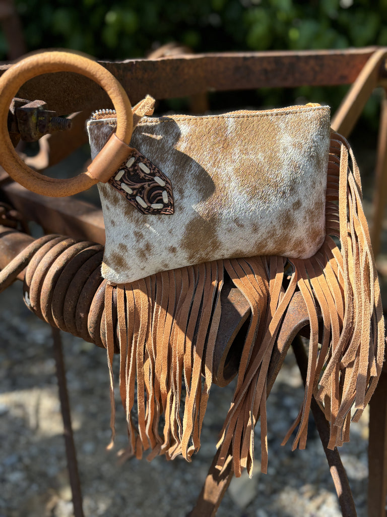 Trinity Ranch Genuine Hair-On Cowhide Ring Handle Wristlet Clutch Bag ...