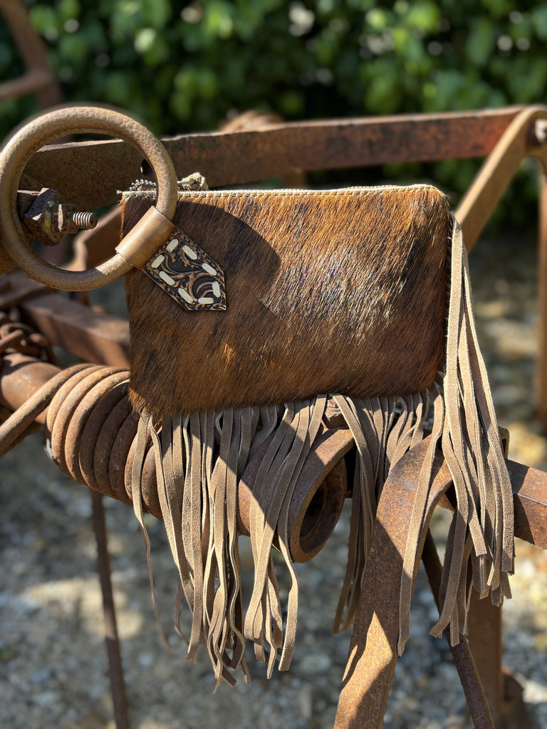 Trinity Ranch Genuine Hair-On Cowhide Ring Handle Wristlet Clutch Bag ...