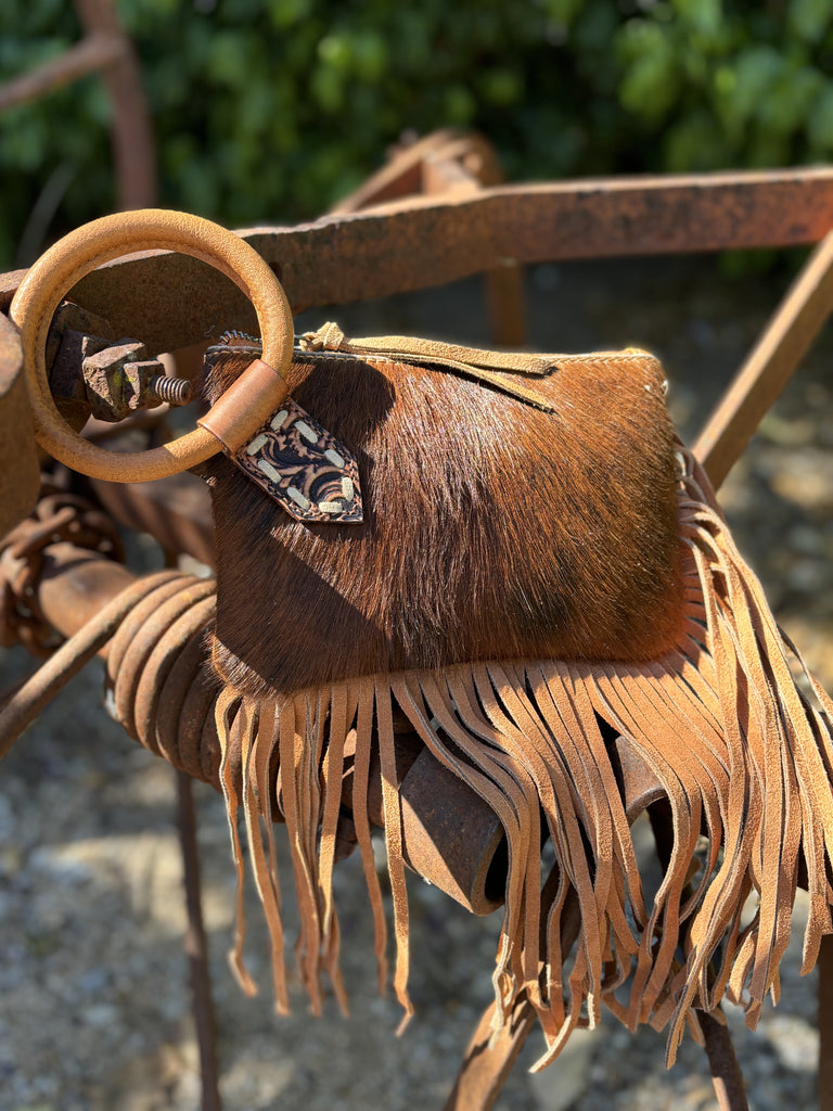 Trinity Ranch Genuine Hair-On Cowhide Ring Handle Wristlet Clutch Bag ...