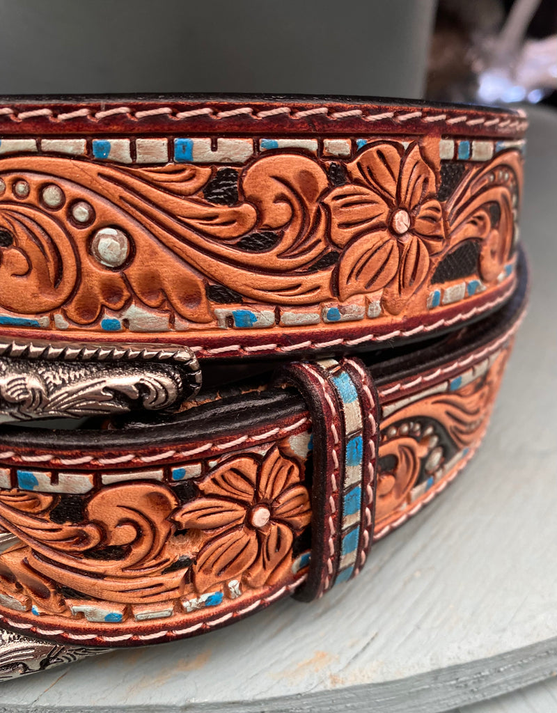 Western tooled leather belts- ADBLF108 – RUSTIC LACE