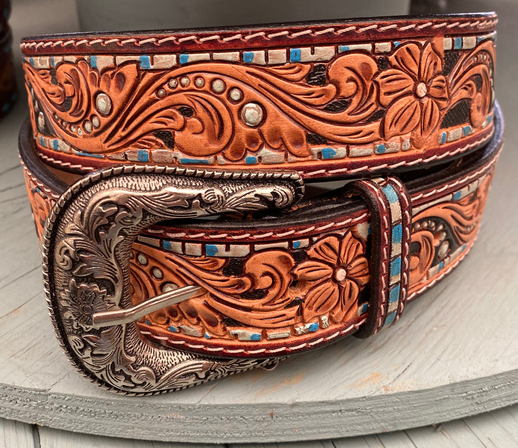 Western tooled leather belts- ADBLF108 – RUSTIC LACE